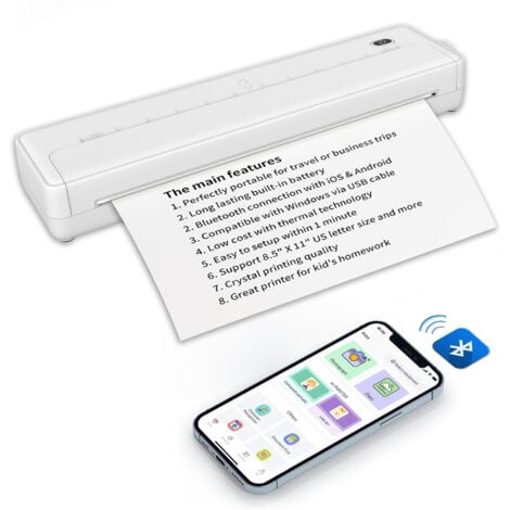 Ej.Life Mini Imprimante Portable, Imprimante Thermique A4 200dpi sans ...