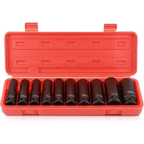 Rosvola 1/2" Jeu de Douilles Profondes Impact 10pcs, 10mm-24mm Métrique Clé Jeu de Douilles à ...