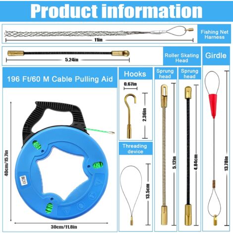 Aiguille Electricien, 60m Tire Fil en Acier Tire Fils Electrique Tire ...