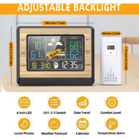 Station météo numérique sans Fil avec capteur extérieur – avec Heure, Date, température ...