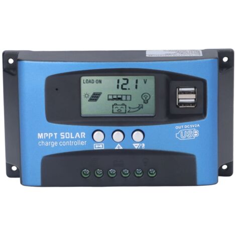 Contrôleur de Charge Solaire, 12V 24V PWM Régulateur de Panneau Solaire avec écran LCD Double ...