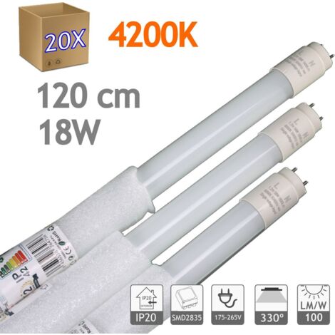 Jandei - Tube LED 18W 120 cm 4200K T8 220V verre Connexion 1 côté Boîte ...
