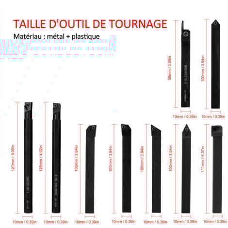 Ensemble d'Outils de Tournage 9 Pièces Haute Dureté pour Tour à Métaux, Porte-Outil CNC avec Clé ...
