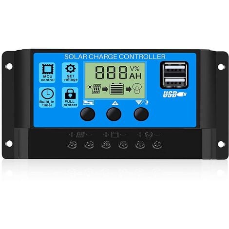 30A 12V/24V Contrôleur de Charge Régulateur Panneau Solaire de Batterie Intelligent avec 5V ...