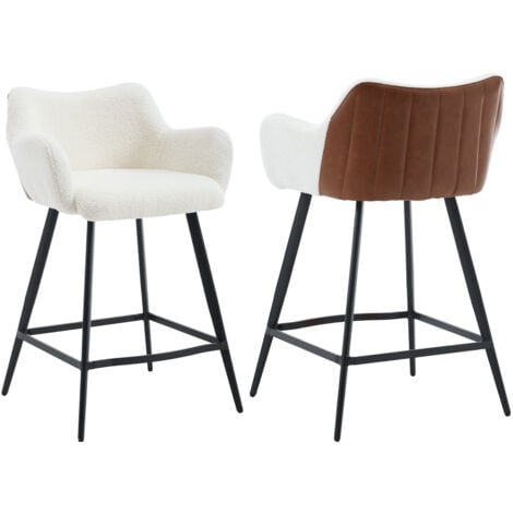 Set di 2 Sgabelli da Bar in Pelliccia Sintetica Sgabelli Cucina Moderni con Bracciolo Sgabelli ...