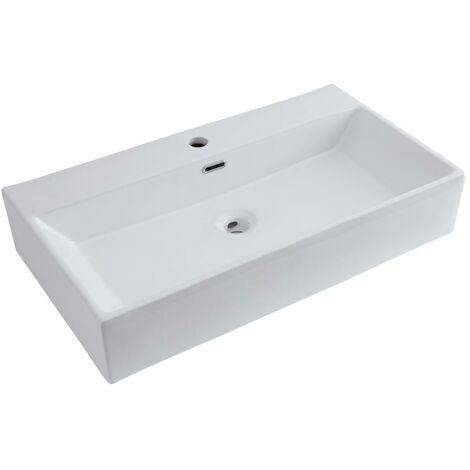 Milano Elswick White Ceramic Rectangular Countertop Bathroom Basin Sink ...