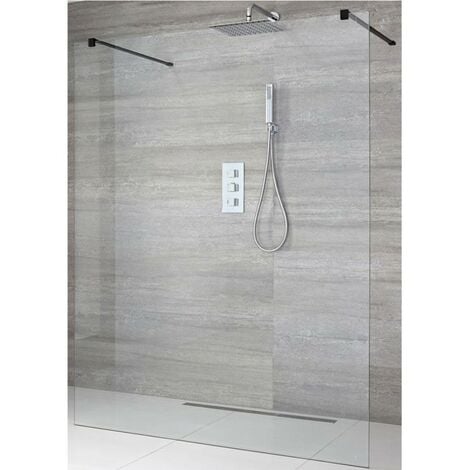 Milano Nero 1000mm Black Floating Glass Walk In Wet Room Shower Enclosure with Screen and ...