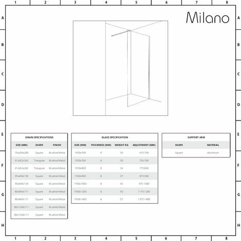 Milano Portland-Luna 1200mm Chrome Recessed Walk In Frameless Wet Room Shower Enclosure with ...