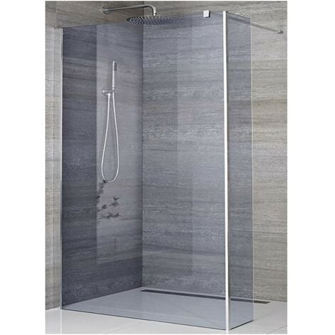 Milano Portland-Luna 1200mm Chrome Recessed Walk In Frameless Wet Room Shower Enclosure with ...