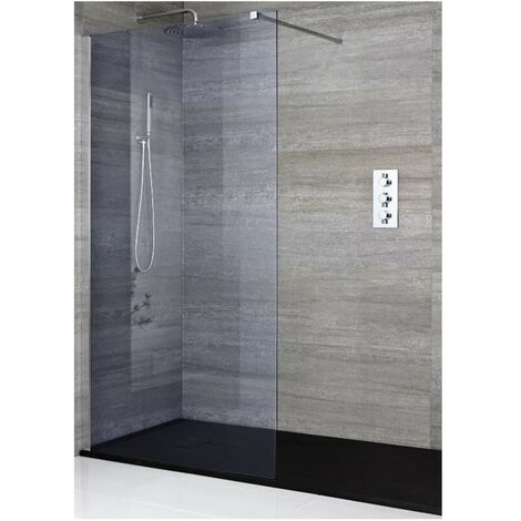 Milano Portland-Luna - Chrome Recessed Walk In Frameless Wet Room Shower Enclosure with Smoked ...