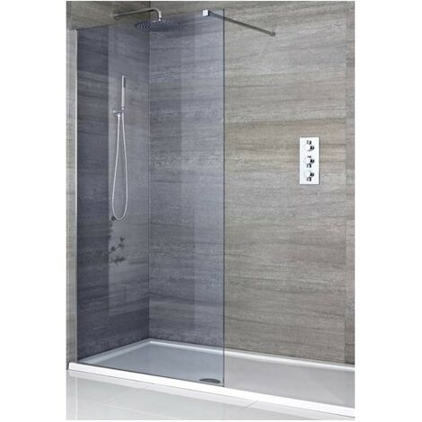 Milano Portland-Luna - Chrome Recessed Walk In Frameless Wet Room Shower Enclosure with Smoked ...
