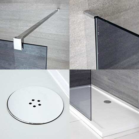 Milano Portland-Luna - Chrome Recessed Walk In Frameless Wet Room Shower Enclosure with Smoked ...