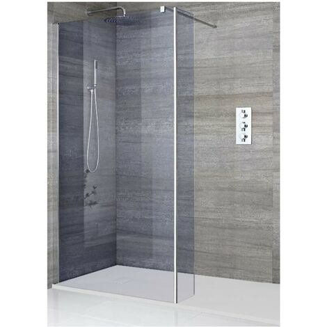 Milano Portland-Luna - Chrome Recessed Walk In Frameless Wet Room Shower Enclosure with Smoked ...