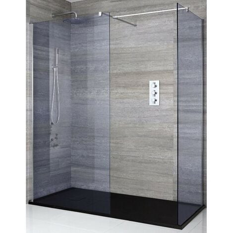Milano Portland-Luna Chrome Corner Walk In Frameless Wet Room Shower Enclosure with Smoked Glass ...
