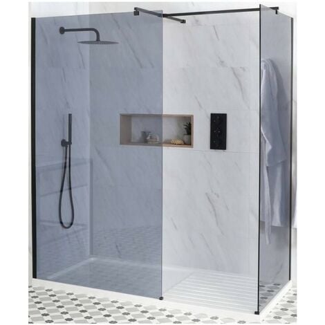 Milano Nero-Luna Black Corner Walk In Frameless Wet Room Shower Enclosure with Smoked Glass ...