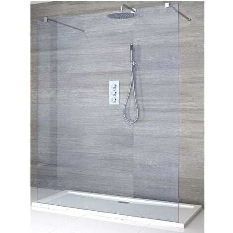 Milano Portland-Luna Chrome Floating Walk In Frameless Wet Room Shower Enclosure with Smoked ...