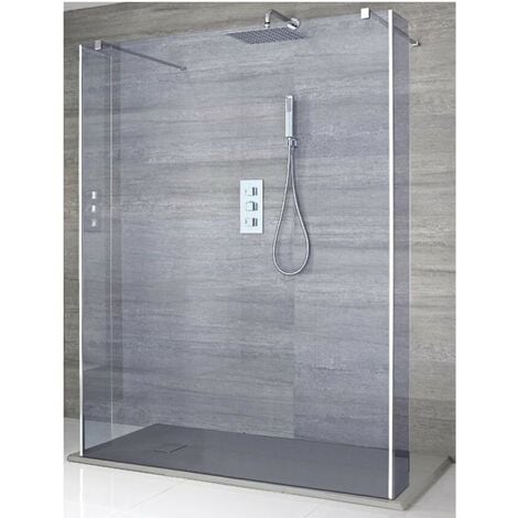 Milano Portland-Luna Chrome Floating Walk In Frameless Wet Room Shower Enclosure with Smoked ...