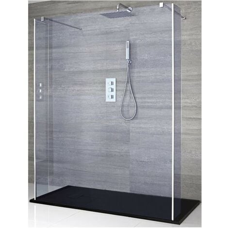 Milano Portland-Luna Chrome Floating Walk In Frameless Wet Room Shower Enclosure with Smoked ...