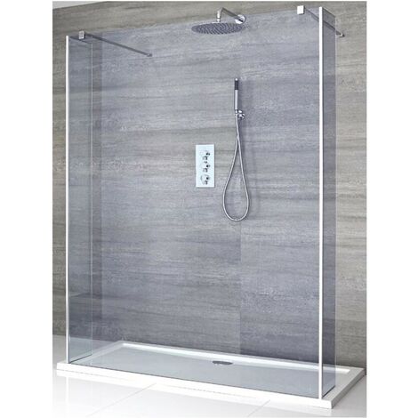 Milano Portland-Luna - Floating Walk In Frameless Wet Room Shower Enclosure with Smoked Glass ...