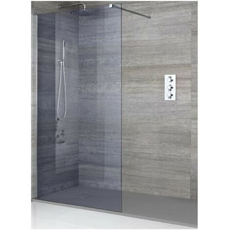 Milano Portland-Luna Chrome Recessed Walk In Frameless Wet Room Shower Enclosure with Smoked ...