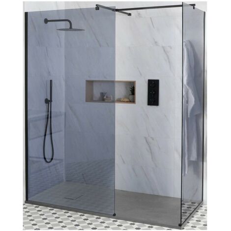 Milano Nero-Luna Black Corner Walk In Frameless Wet Room Shower Enclosure with Smoked Glass ...