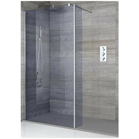 Milano Portland-Luna - Chrome Recessed Walk In Frameless Wet Room Shower Enclosure with Smoked ...