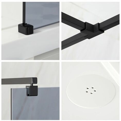 Milano Nero-Luna Black Corner Walk In Frameless Wet Room Shower Enclosure with Smoked Glass ...
