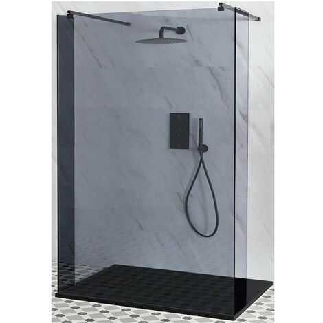 Milano Nero-Luna Black Floating Walk In Frameless Wet Room Shower Enclosure with Smoked Glass ...