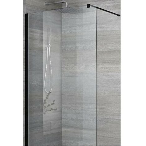 Milano Nero - 1000mm Black Recessed Walk In Wet Room Shower Enclosure with Screen&44 Profile and ...