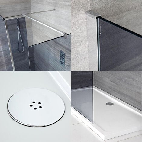 Milano Portland-Luna Chrome Corner Walk In Frameless Wet Room Shower Enclosure with Smoked Glass ...