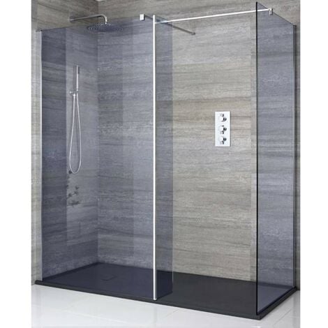 Milano Portland-Luna - Chrome Corner Walk In Frameless Wet Room Shower Enclosure with Smoked ...