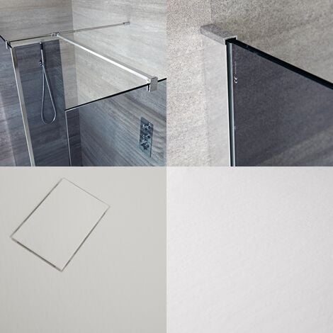 Milano Portland-Luna Chrome Corner Walk In Frameless Wet Room Shower Enclosure with Smoked Glass ...