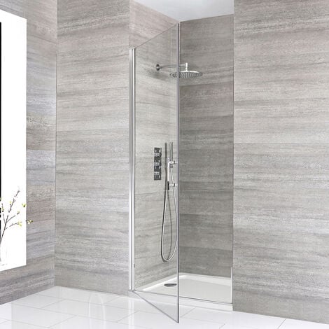 Milano Portland Chrome Walk In Wet Room Hinged Door Shower Enclosure and White Tray with Fast ...