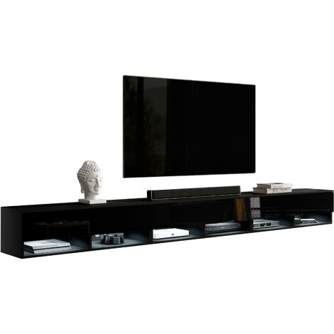 FURNIX Armoire TV ALYX 300 cm Lowboard avec éclairage LED noir/noir ...