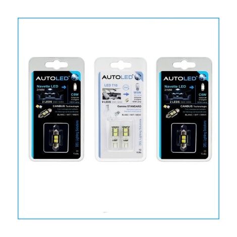 PACK P44 4 Ampoules LED / T10 (w5w) 9 leds + navette C5W 31MM 2 leds ...
