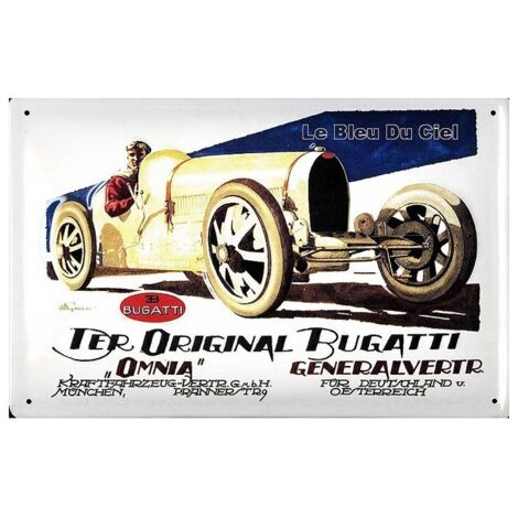 Plaque métal publicitaire 20 x 30 cm bombée en relief : BUGATTI