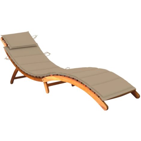 Chaise longue Bain de soleil Transat de relaxation de jardin avec coussin Bois d'acacia solide ...