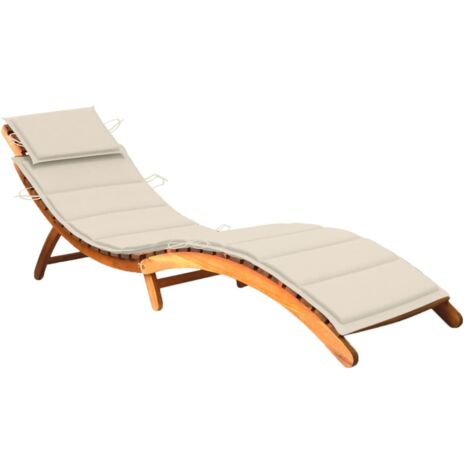 Chaise longue Bain de soleil Transat de relaxation de jardin avec coussin Bois d'acacia solide ...