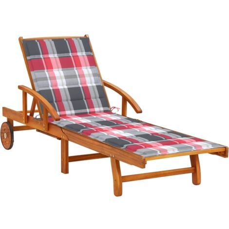 Chaise longue Bain de soleil Transat de relaxation de jardin avec coussin Bois d'acacia solide ...