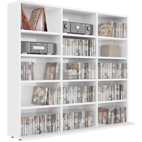 Armoire à CD Meuble Range CD / Blanc brillant 102x23x89,5 cm Aggloméré