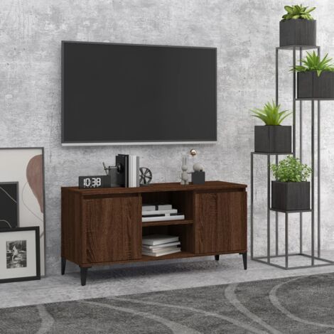 Meuble TV avec pieds, Banc TV, Armoire de rangement en métal Chêne ...