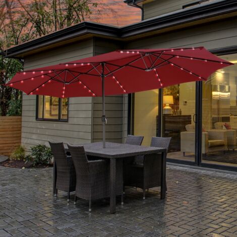 Parasol Terrasse Double Face 4,70m 48 LED Solaire Automatique Manivelle ...