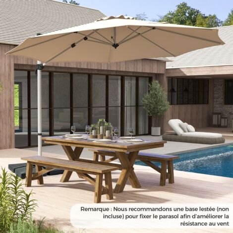 Parasol 33 cm Rond Déporté 360° Inclinaison Réglable Résistant Vent ...