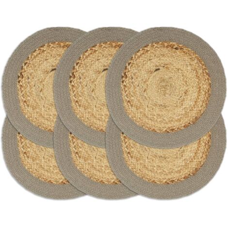 Napperons 6 pcs ,Sets de table Naturel et gris 38 cm Jute et coton ...