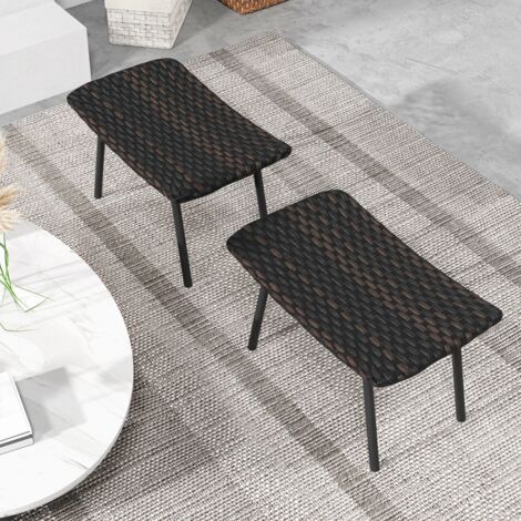 Lot de 2 Ottomans d’Extérieur Poufs Polyvalents en Rotin Mousse ...