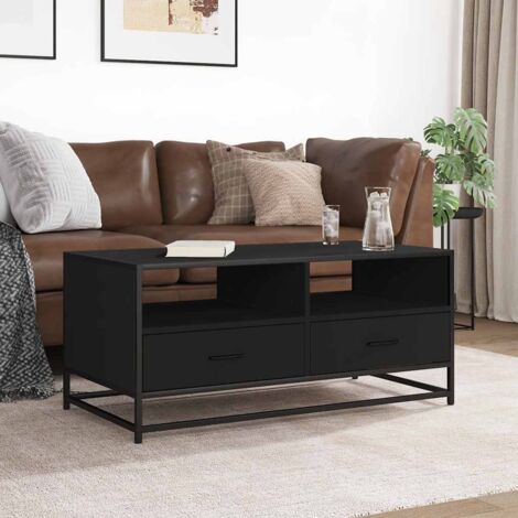 Table d'appoint 100x50x45 cm bois noir et structure métal robuste ...