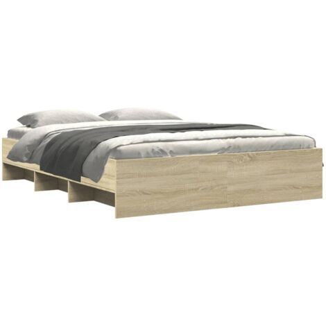 Lit double adulte 160x200 bois chêne sonoma structure moderne ...
