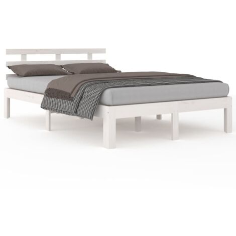 Lit double，Lit adulte，Cadre de lit sans matelas blanc bois massif ...