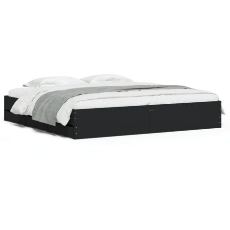 Lit double，Lit adulte，Cadre de lit avec tiroirs sans matelas noir ...
