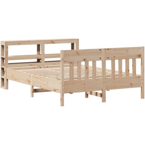 Lit double bois de pin massif 120x190 structure de lit robuste adulte ...